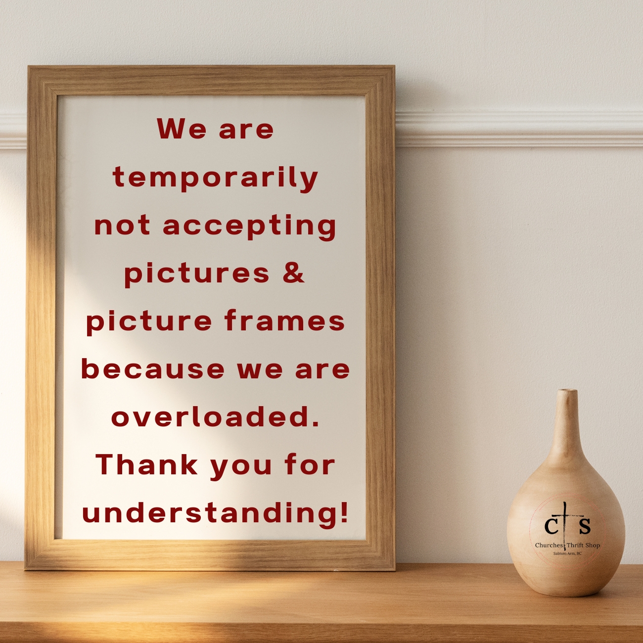 Temporarily Not Accepting Pictures & Picture Frames – Churches Thrift Shop