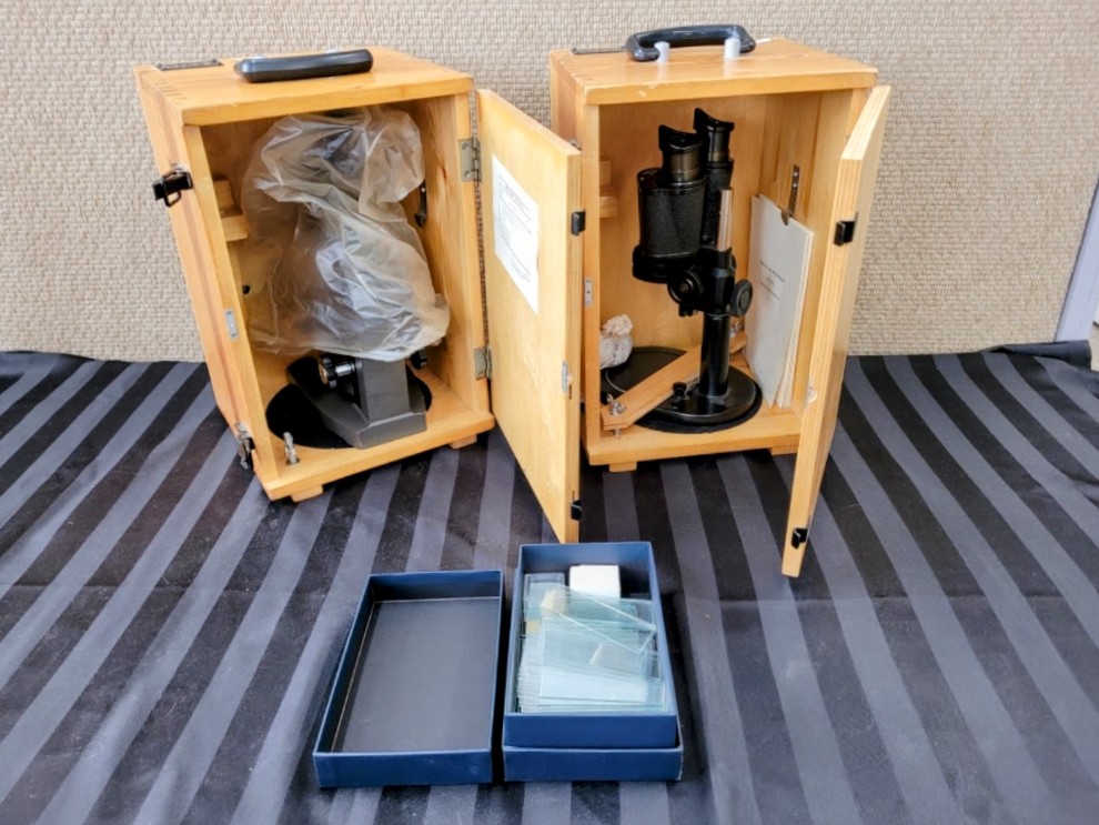 BIDDING CLOSED – Auction Item: Two Microscopes in Cases, Plus Slides ...
